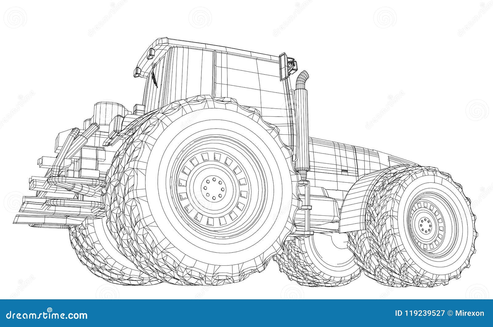 Wire-frame Tractor Isolated on White Background. Tracing Illustration ...