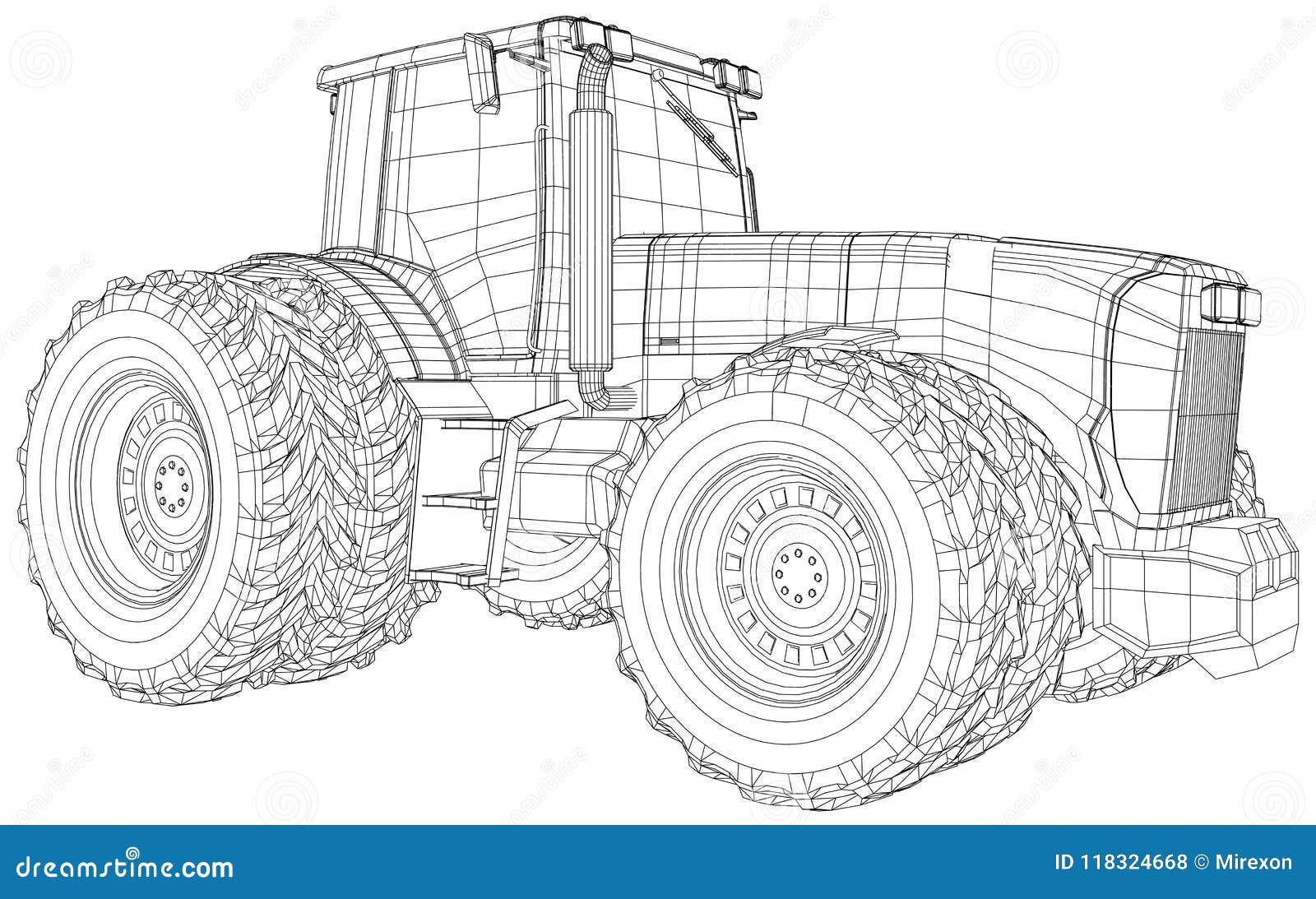 Wire-frame Tractor Isolated On White Background. Tracing Illustration ...