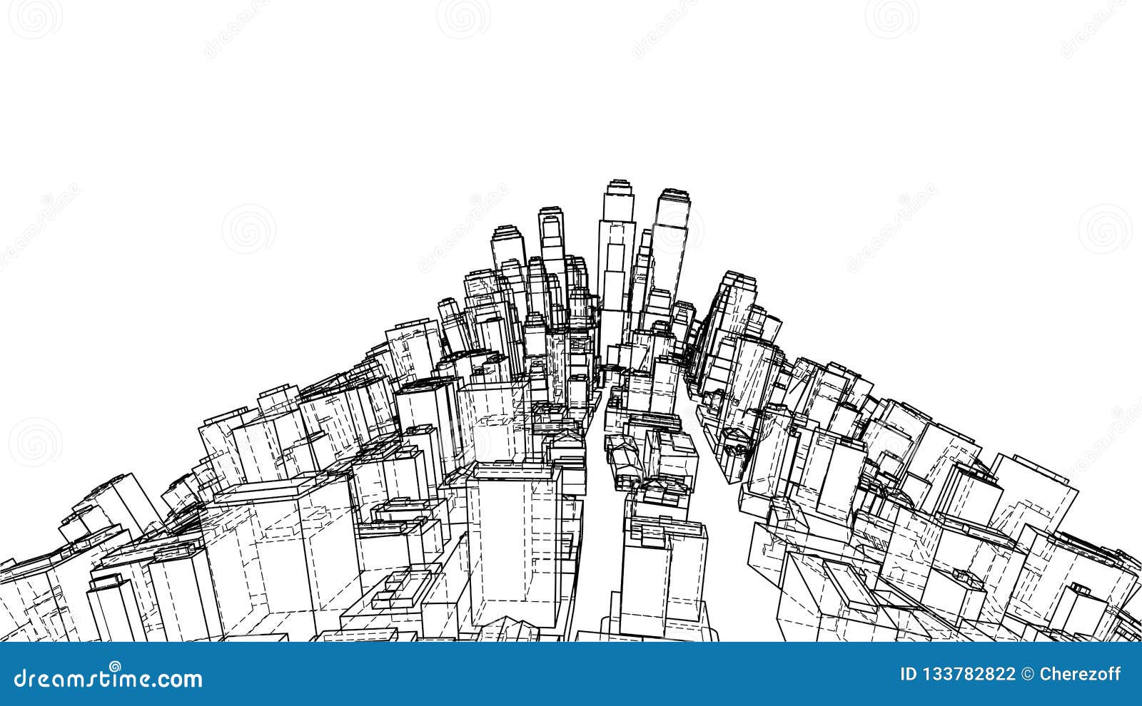 Wire-frame Twisted City, Blueprint Style. Vector Stock Vector ...