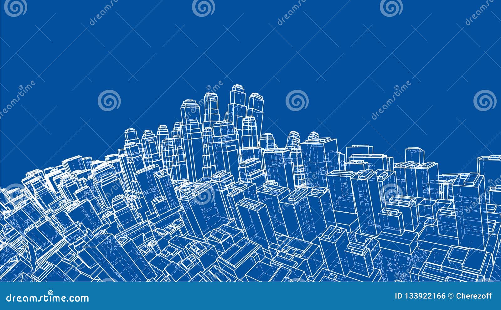 Wire-frame Twisted City, Blueprint Style. Vector Stock Vector ...