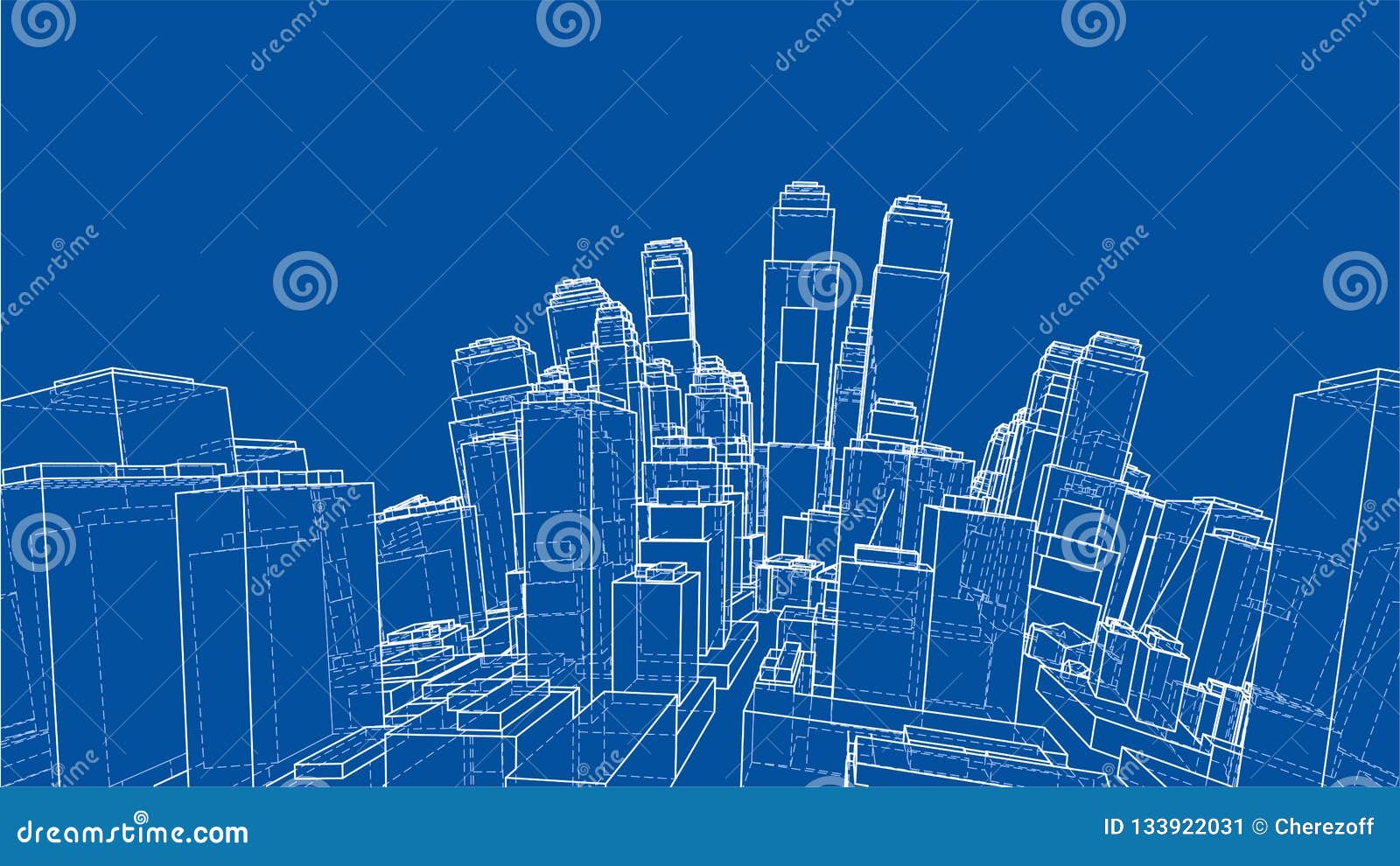 Wire-frame Twisted City, Blueprint Style. Vector Stock Vector ...