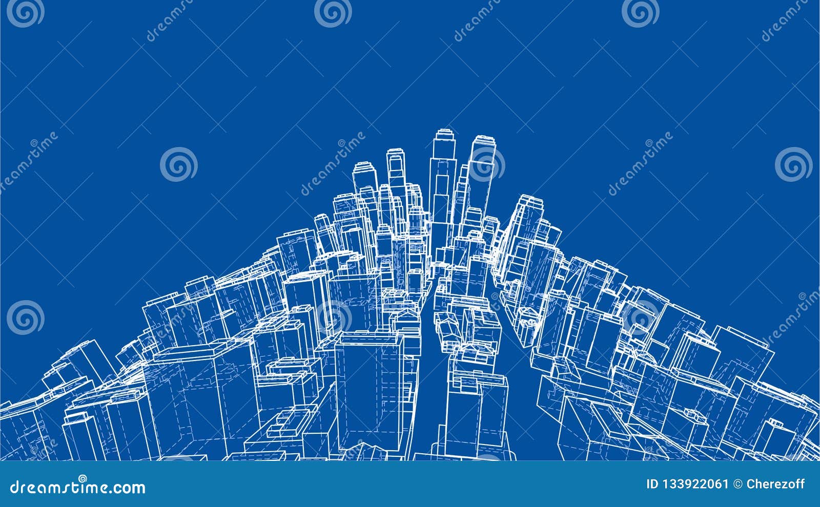 Wire-frame Twisted City, Blueprint Style. Vector Stock Vector ...