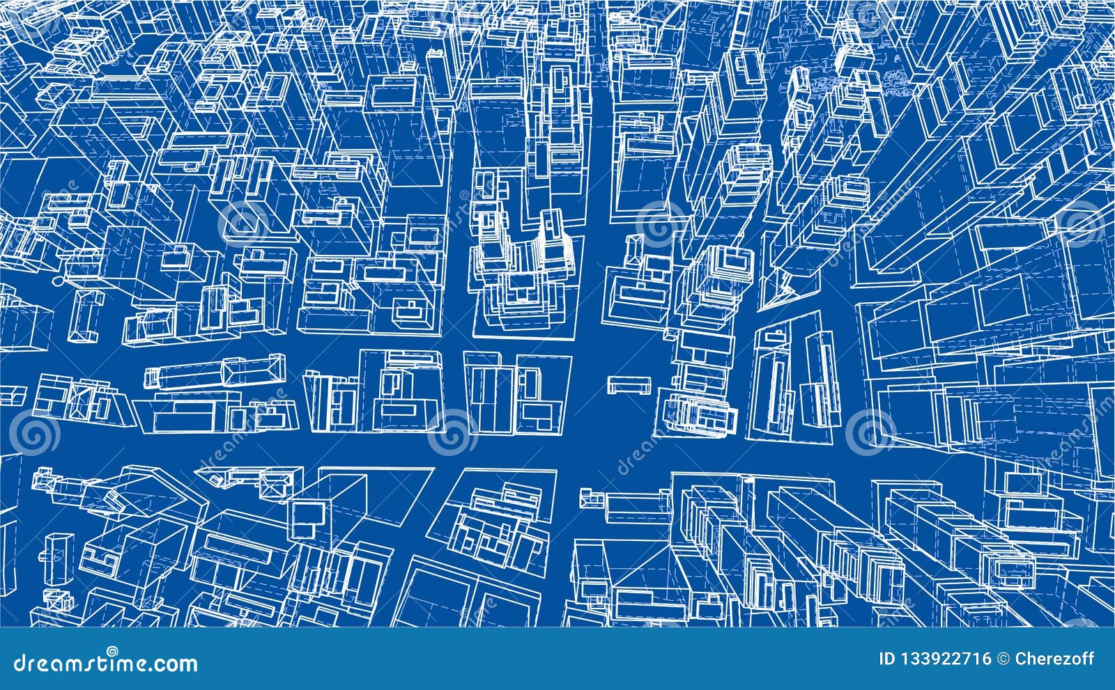 Wire-frame Twisted City, Blueprint Style. Vector Stock Vector ...