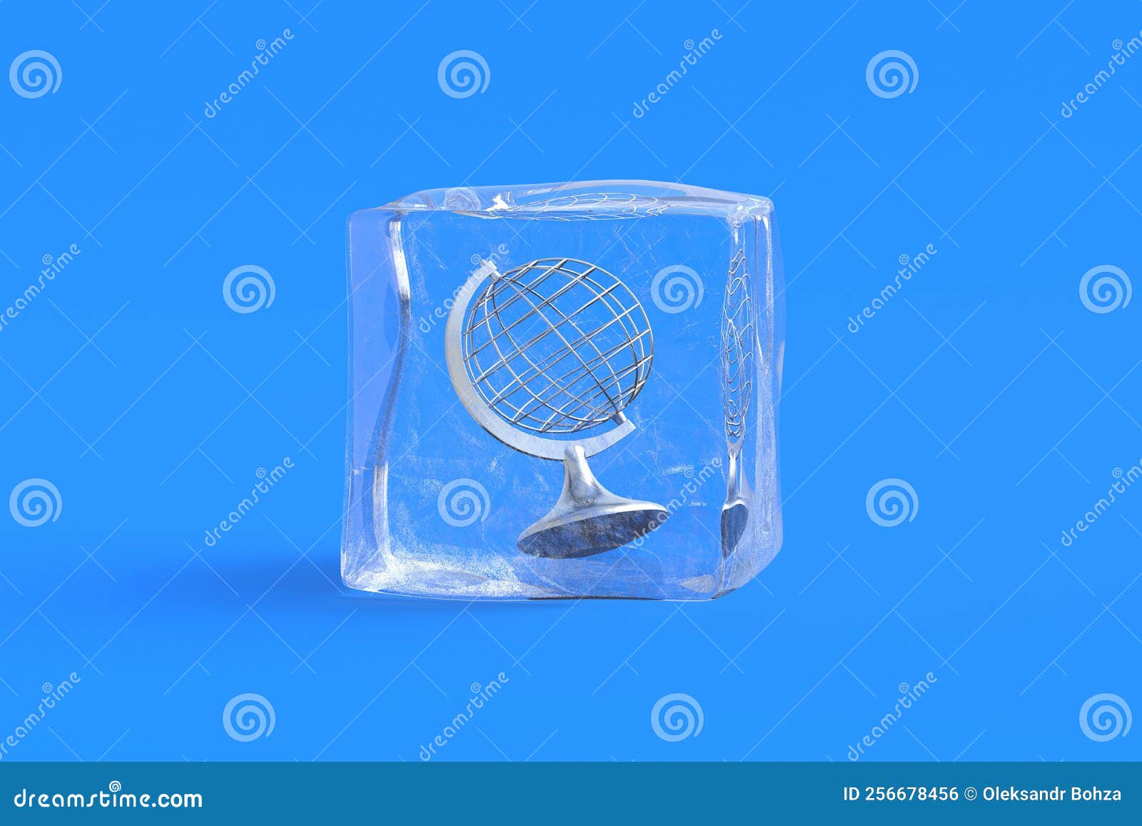 Wire globe in ice cube stock illustration. Illustration of metal ...