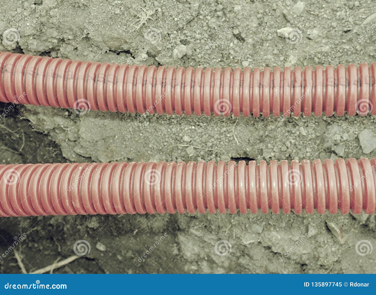 Wire in HDPE and Red Protectivep Pipe. Lines of Cables Stock Image ...