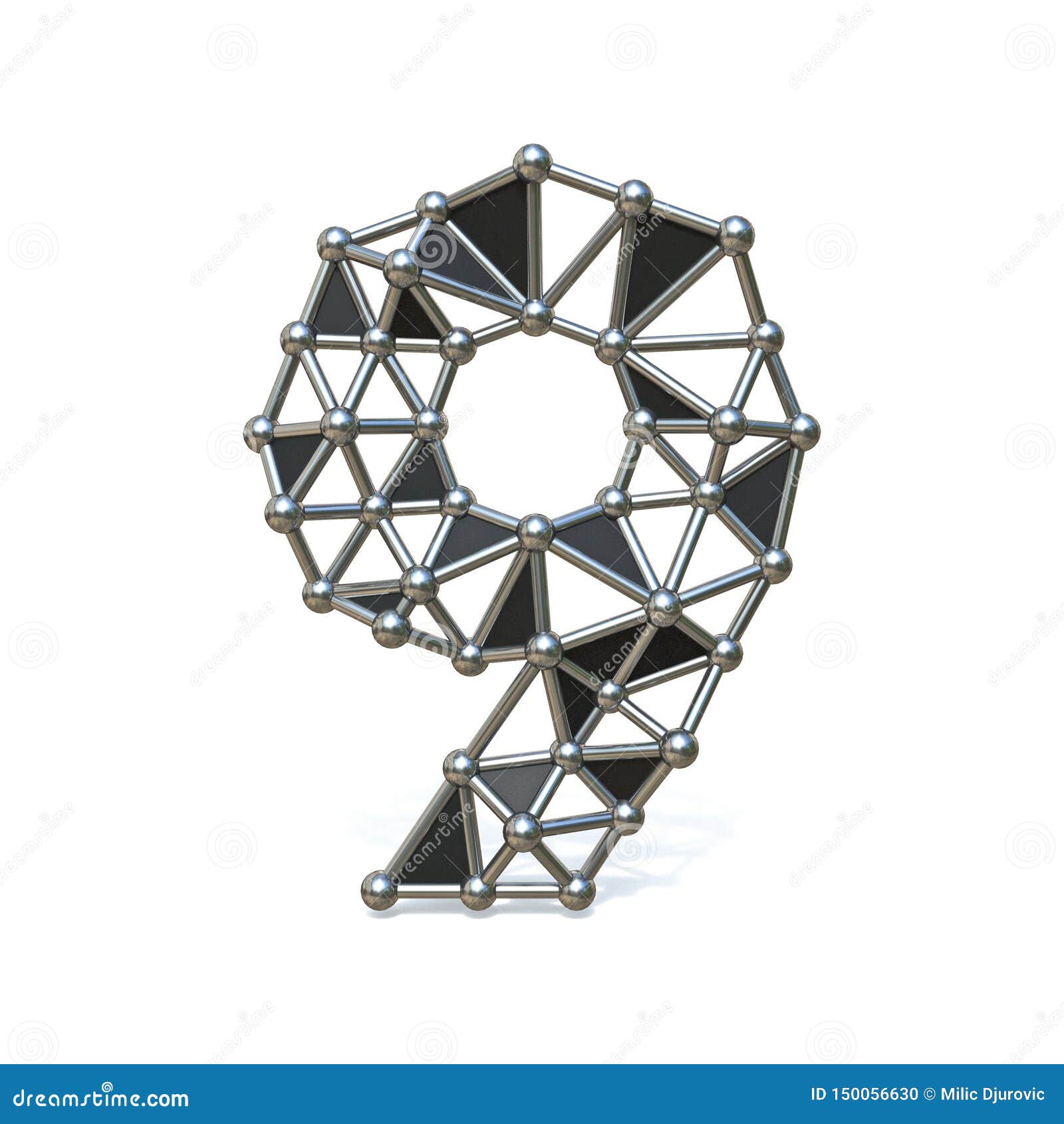 Wire Low Poly Black Metal Number 9 NINE 3D Stock Illustration ...