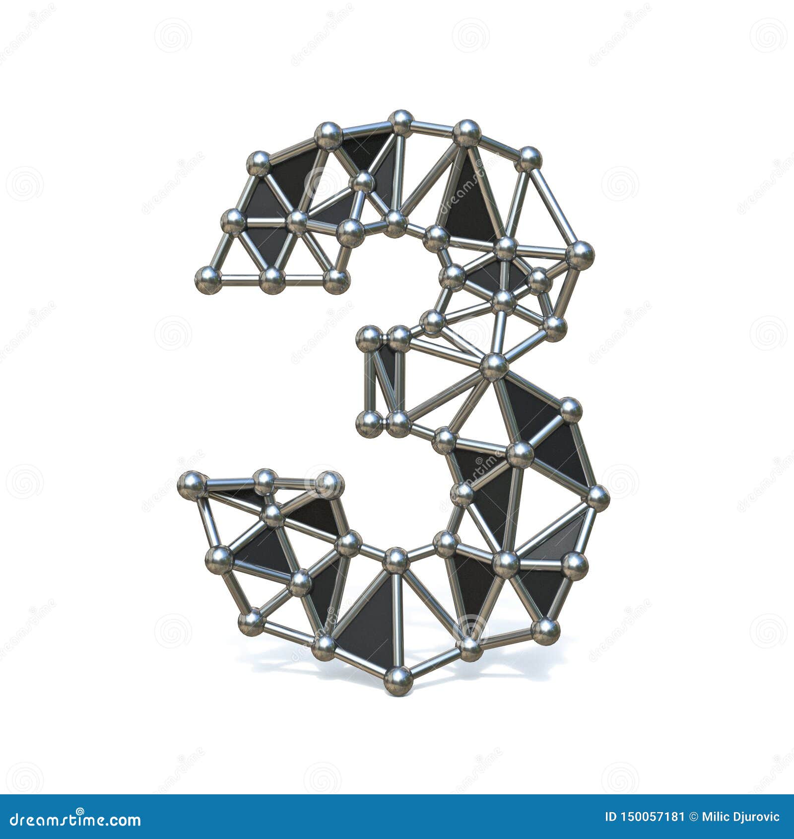 Wire Low Poly Black Metal Number 3 THREE 3D Stock Illustration ...