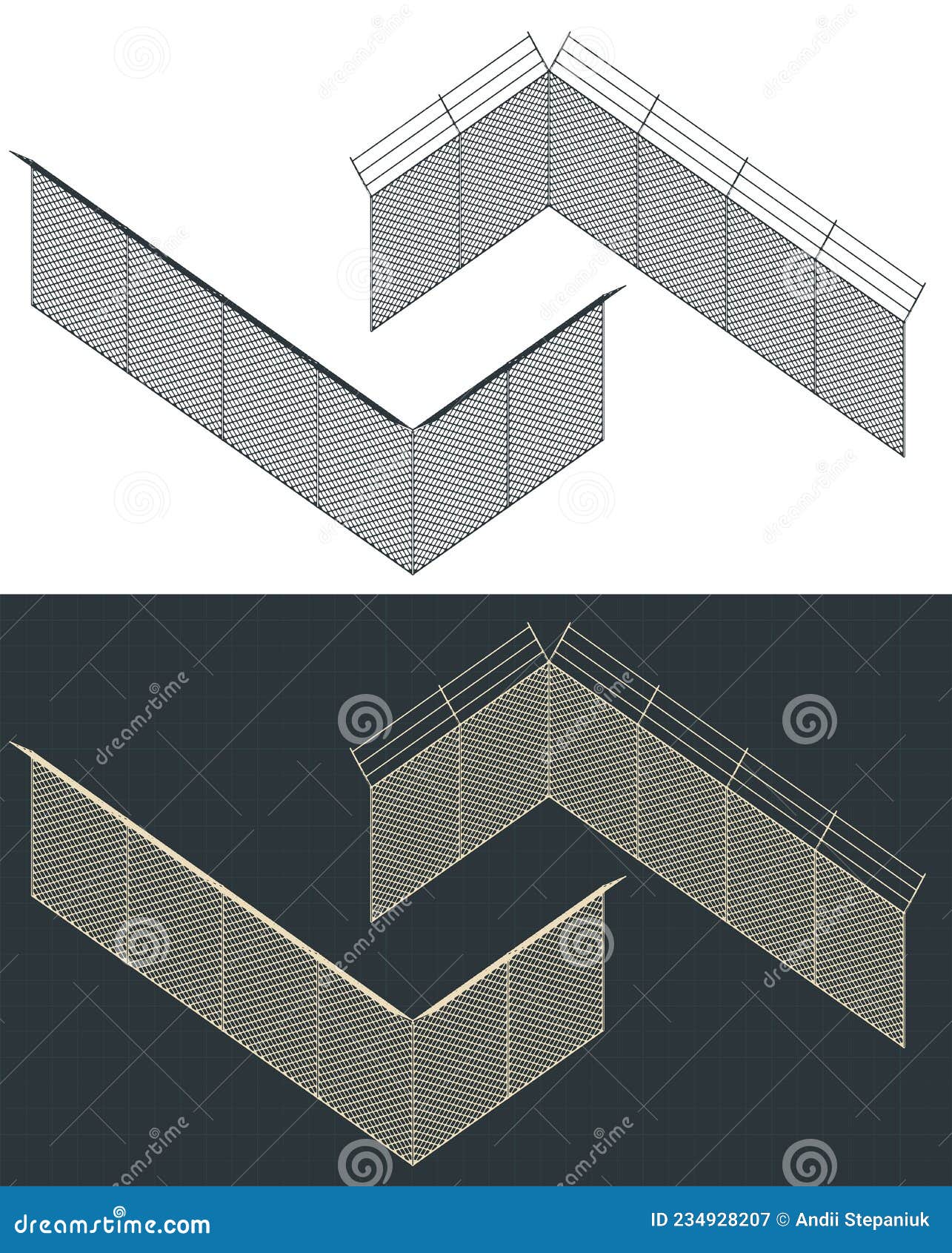 Wire Mesh Fence Isometric Blueprints Stock Vector - Illustration of ...