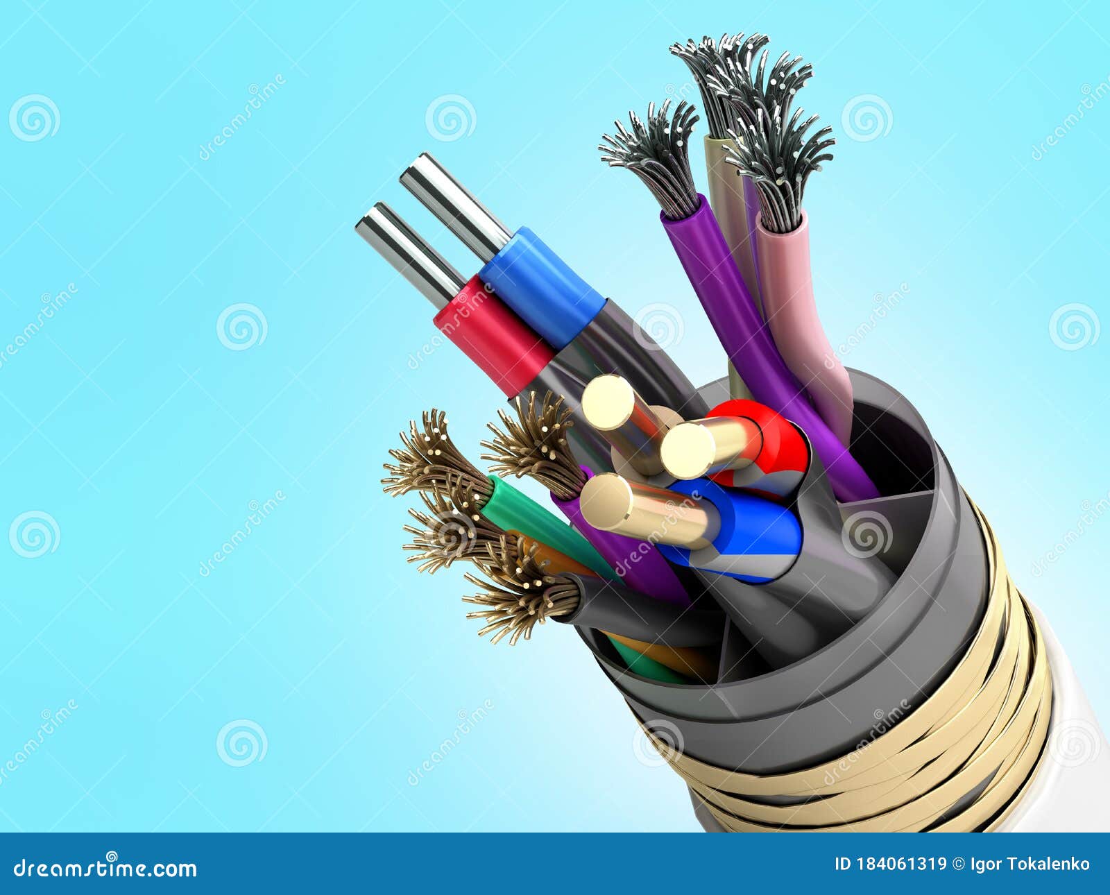 Wire Multicore Cable 3d Render On Grey Gradient Background Stock Image ...
