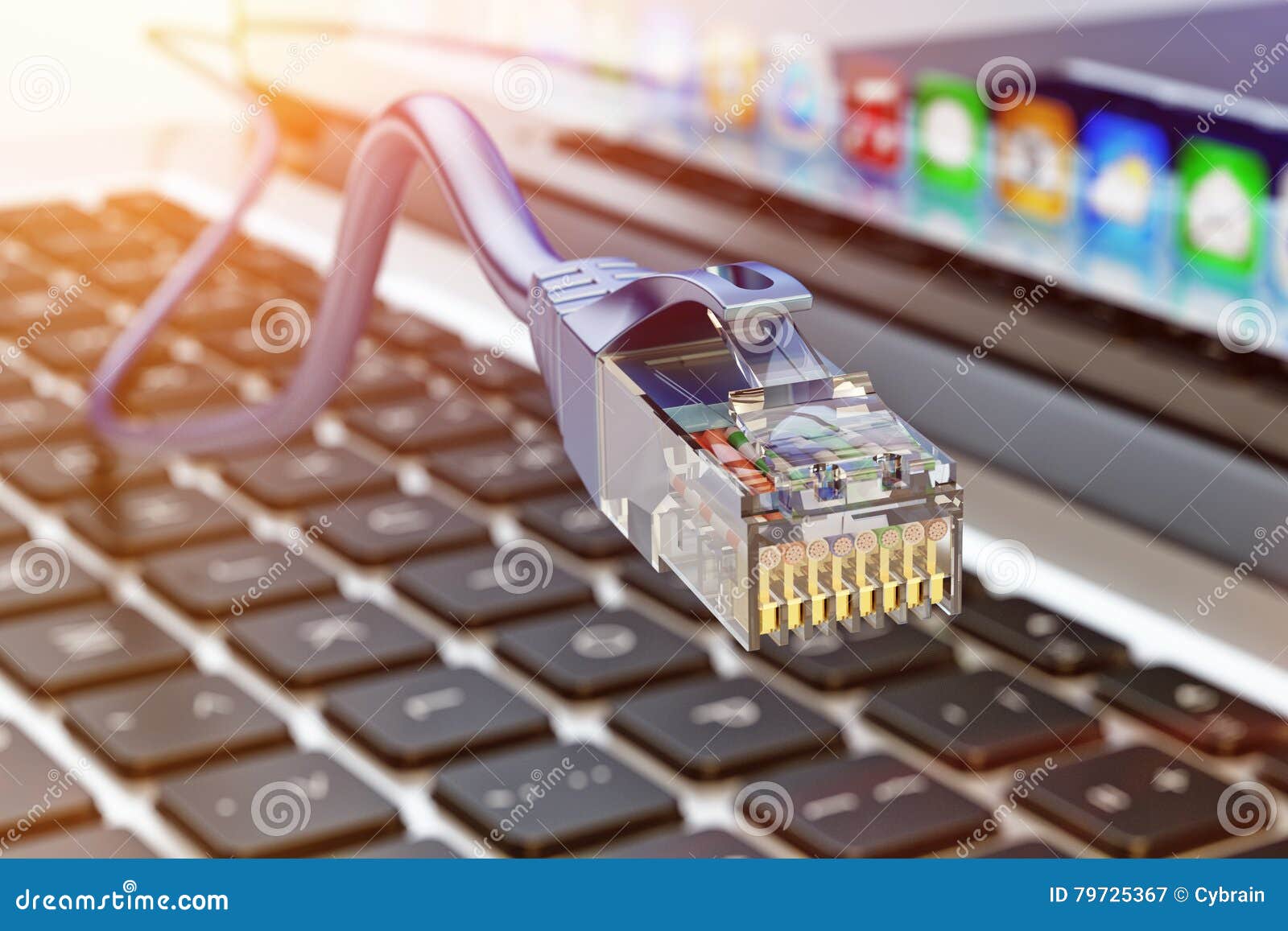 Wire Network Connection and Internet Communication Technology Concept ...