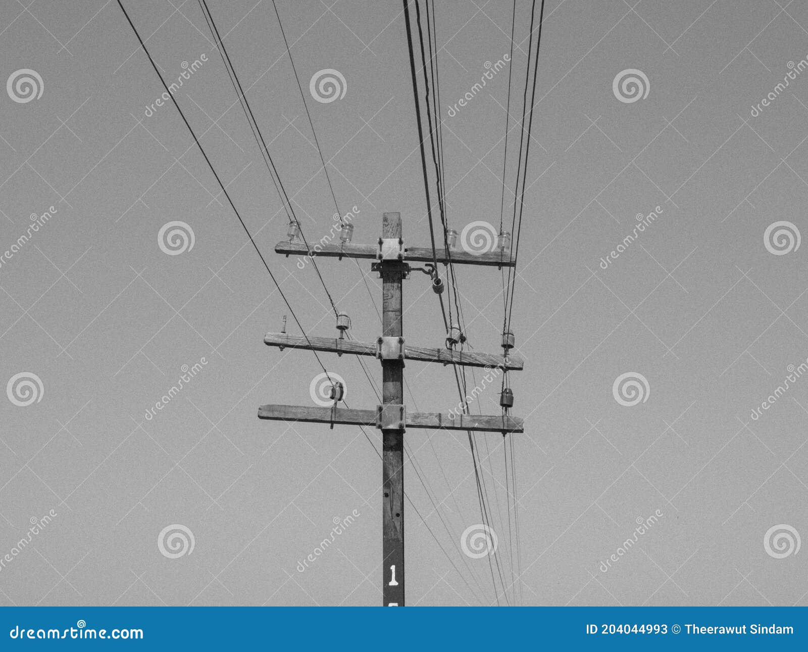 Wire on Old Wood Electricity Post Over Floods Dams Stock Image - Image ...