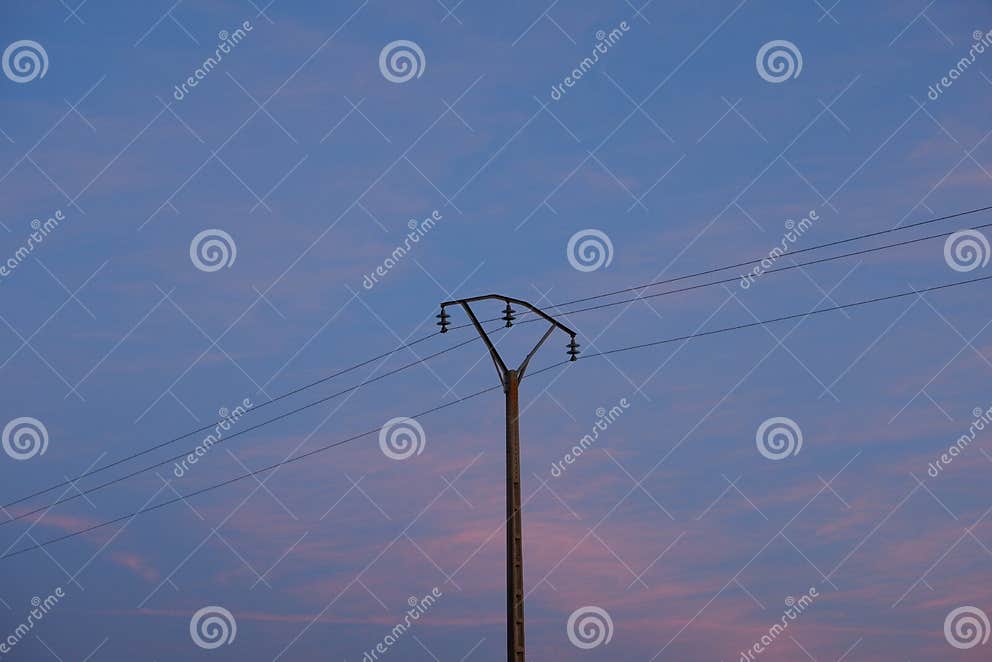Wire Post with Sky in Blue with Clouds Stock Photo - Image of energy ...