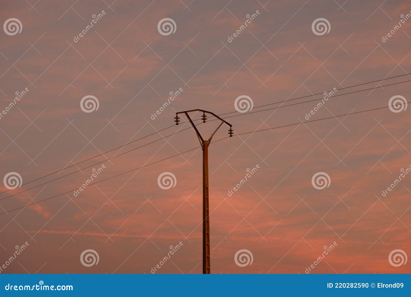 Wire Post with Sky in Red with Clouds Stock Photo - Image of cable ...
