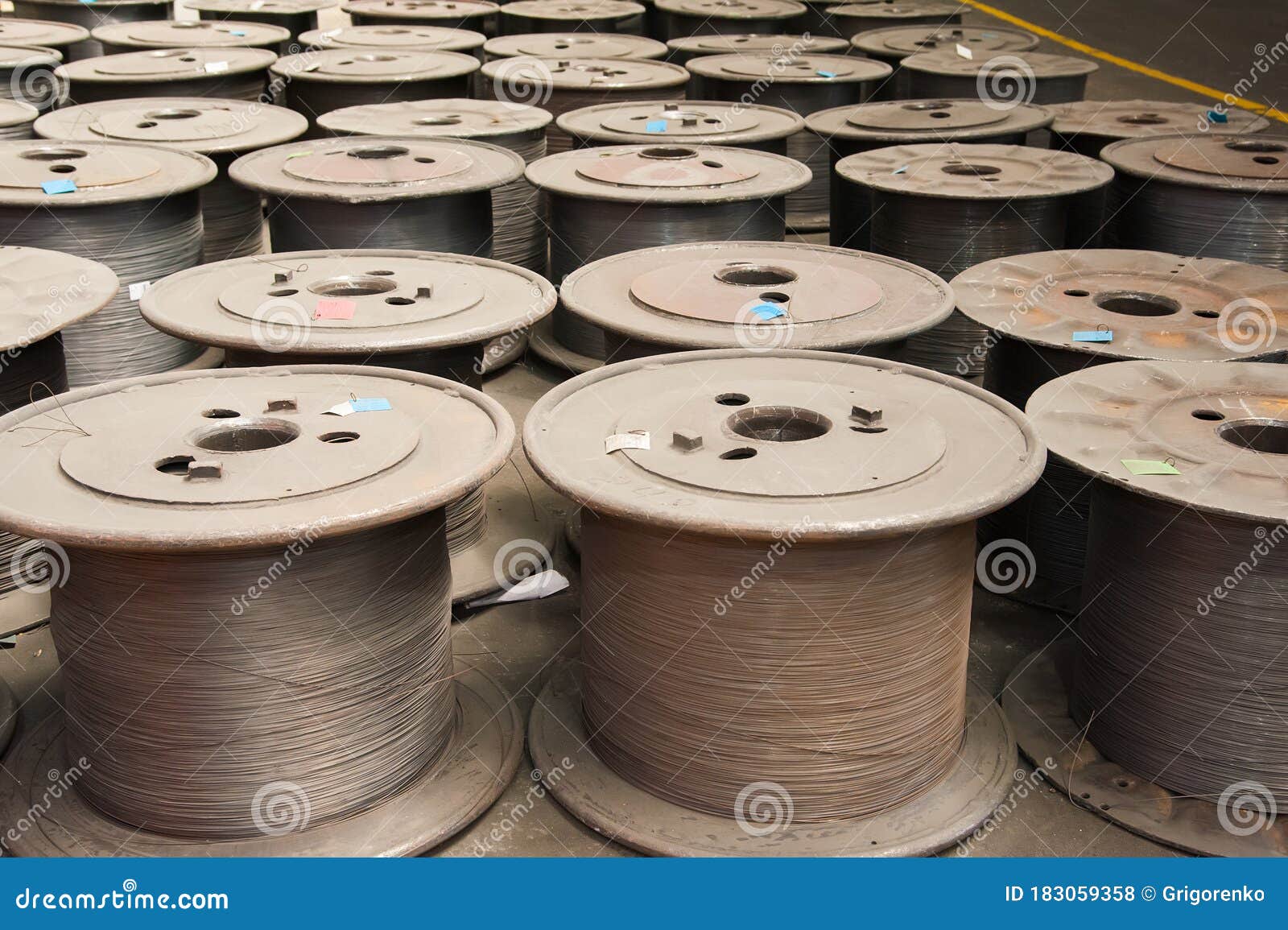 Wire production plant stock photo. Image of warehouse - 183059358