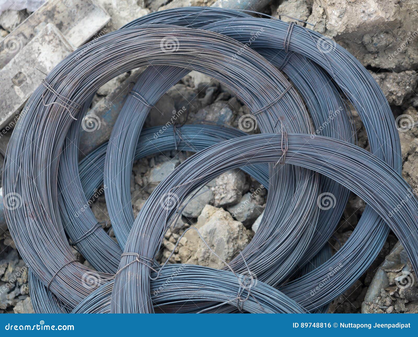 Wire Rolls at Construction Site Stock Photo - Image of shiny, aluminium ...