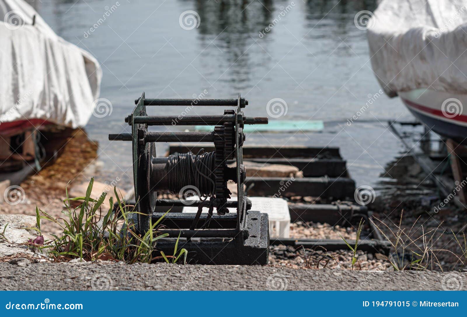 Wire Rope Pulley Used To Pull Boats To Shore Stock Image - Image of ...