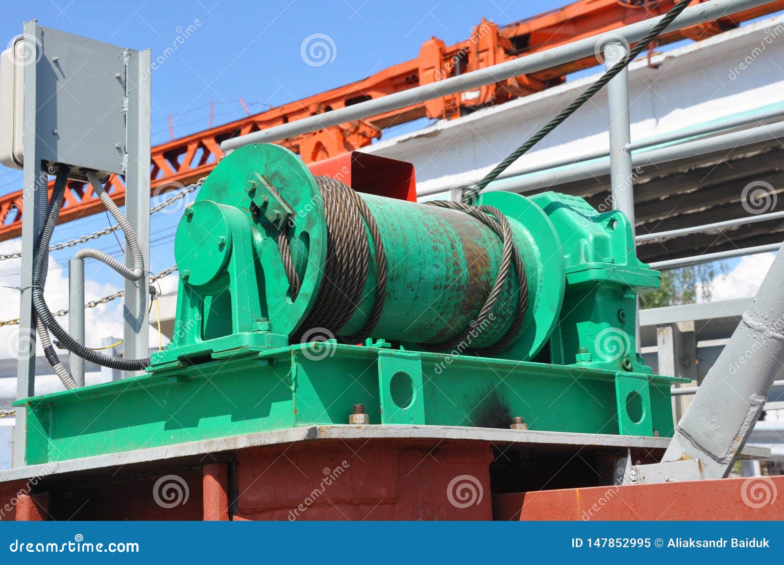 Wire Rope Sling or Cable Sling on Crane Reel Drum or Winch Roll of ...