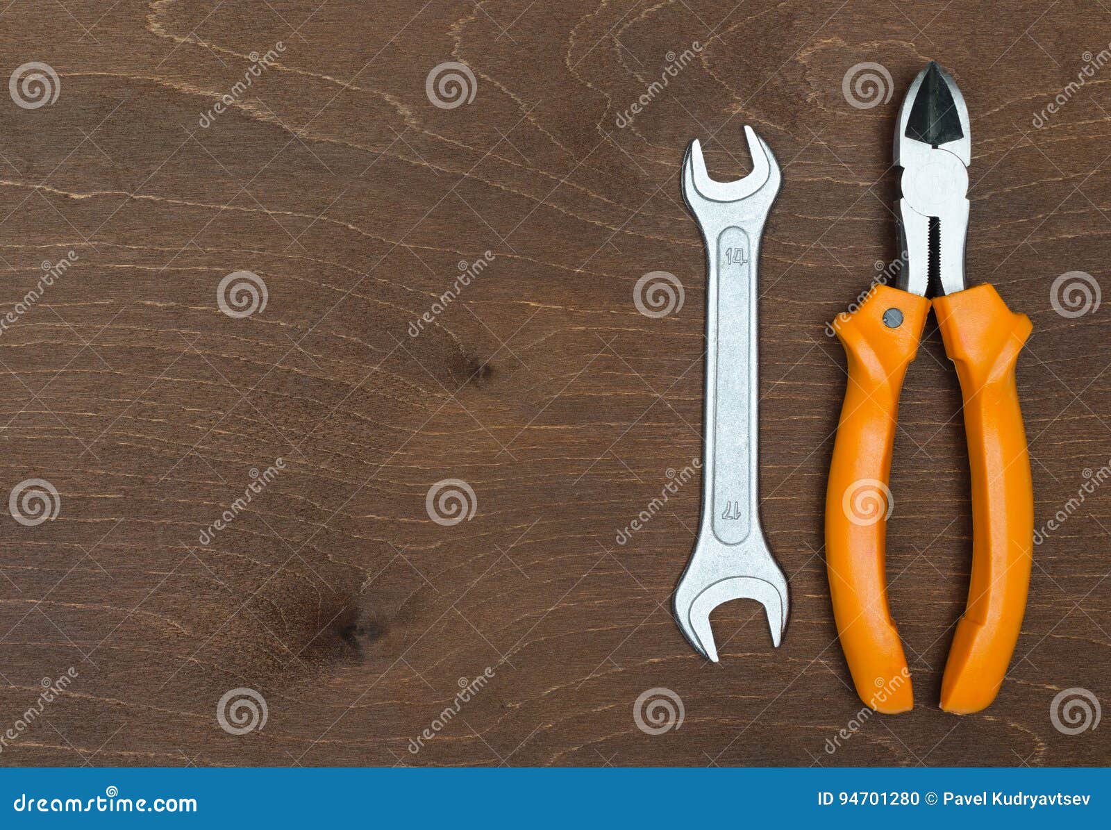 Wire Side Cutters and Spanner Stock Photo - Image of tool, wooden: 94701280