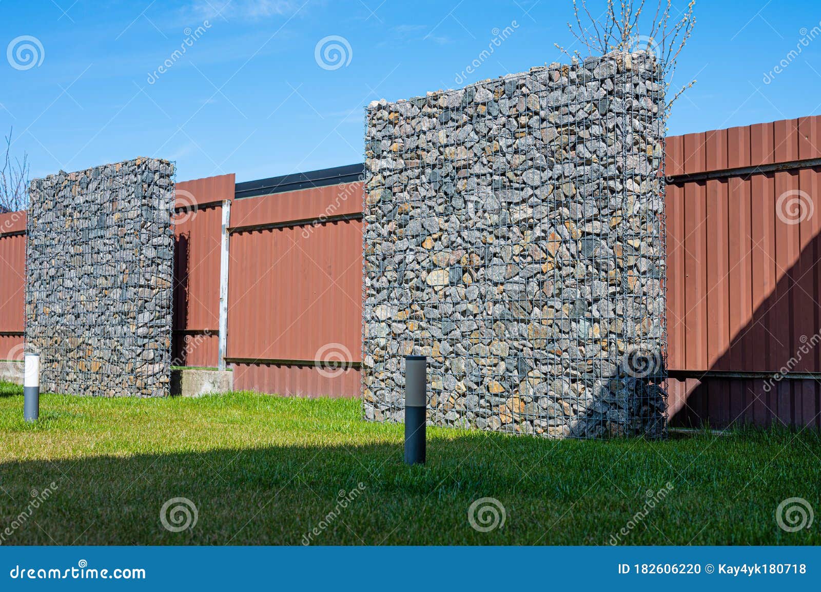 Wire and Stone Fence. Decorative Building Made of Stone Gabion Stock ...