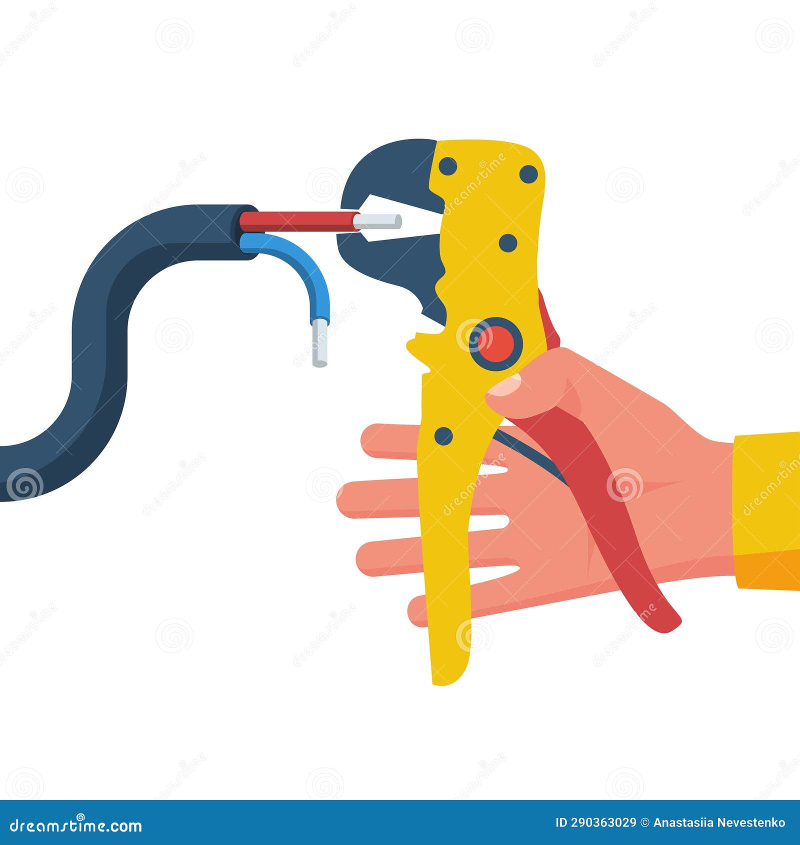 Wire Strippers. Electrician Holds A Tool In Hands. Stripping Wires From ...