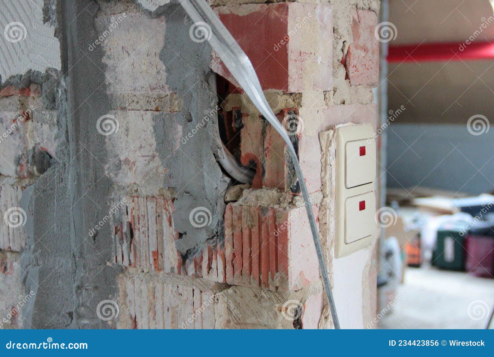 Wire in a Wall of a New Buildin Stock Photo - Image of wall, inside ...