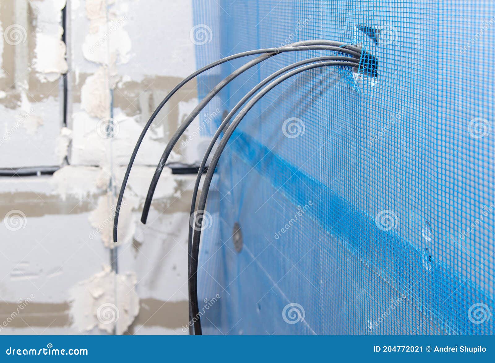 Wire in the Wall Preparation before Plastering Stock Image - Image of ...