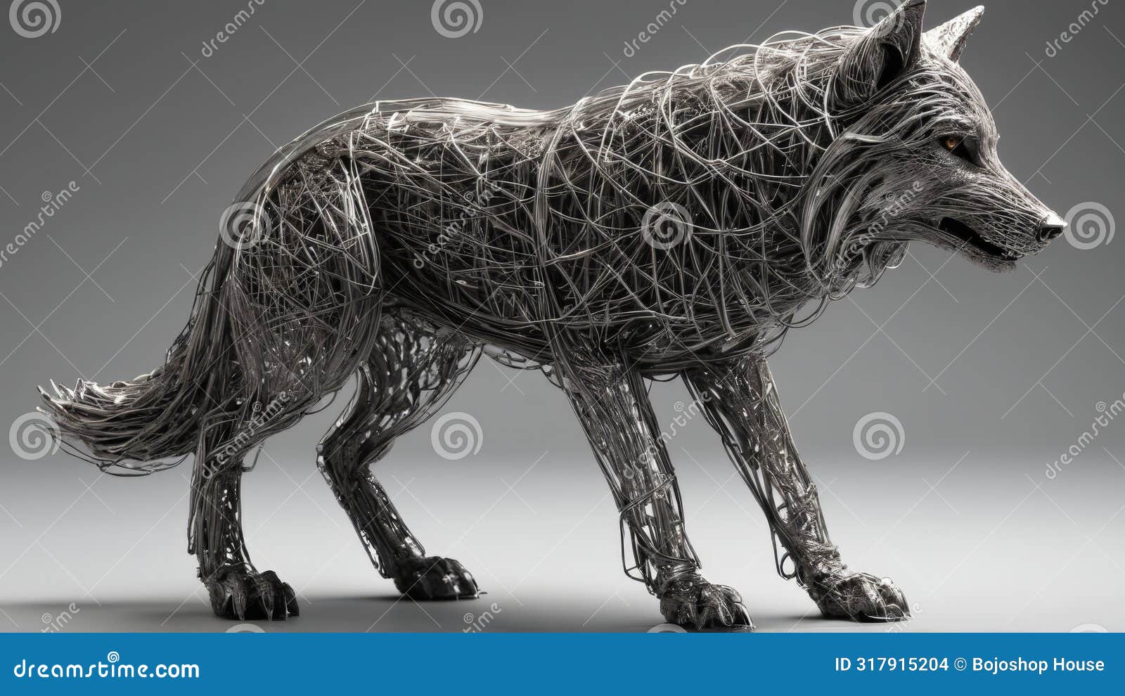 Wire Wolf, Wire World, All Objects are Made of Wire. Stock Illustration ...