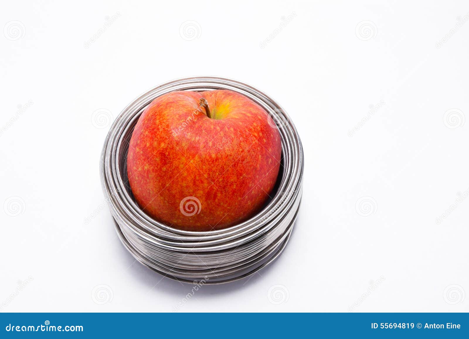 Wired Apple: Whole Red Apple in Coils of Aluminum Wire Isolated Stock ...