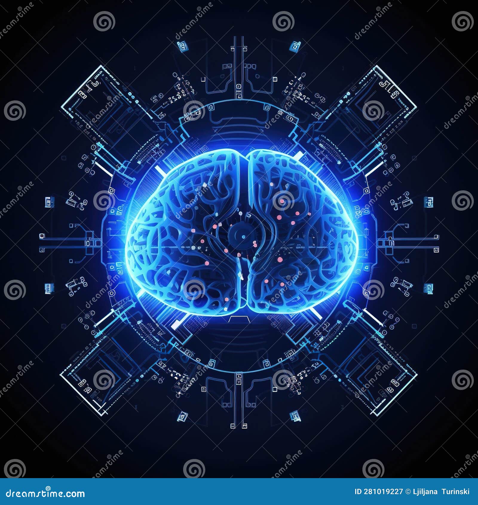 Wired Brain Illustration - Next Step To Artificial Intelligence Concept ...