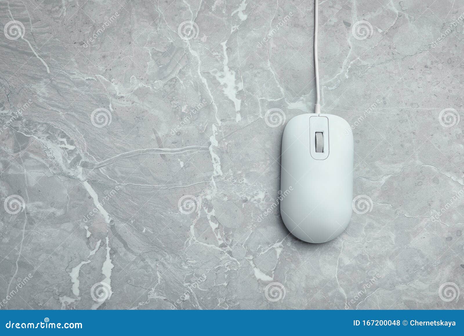 Wired Computer Mouse on Light Grey Marble Background. Space for Text ...