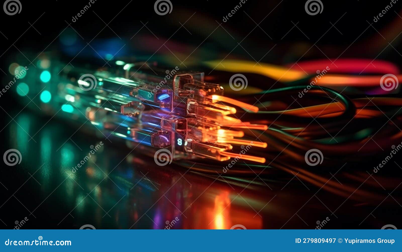 Wired Connection Block Illuminates Modern Computer Network Equipment in ...