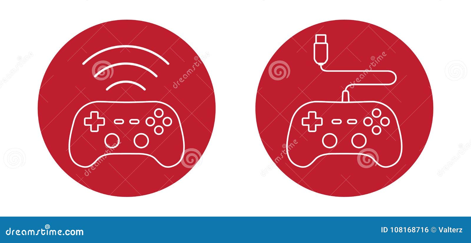 Wired Gamepad and Wireless Gamepad Icons Set in Flat Style Stock Vector ... Wired Gamepad and Wireless Gamepad Icons Set in Flat Style Stock Vector ...