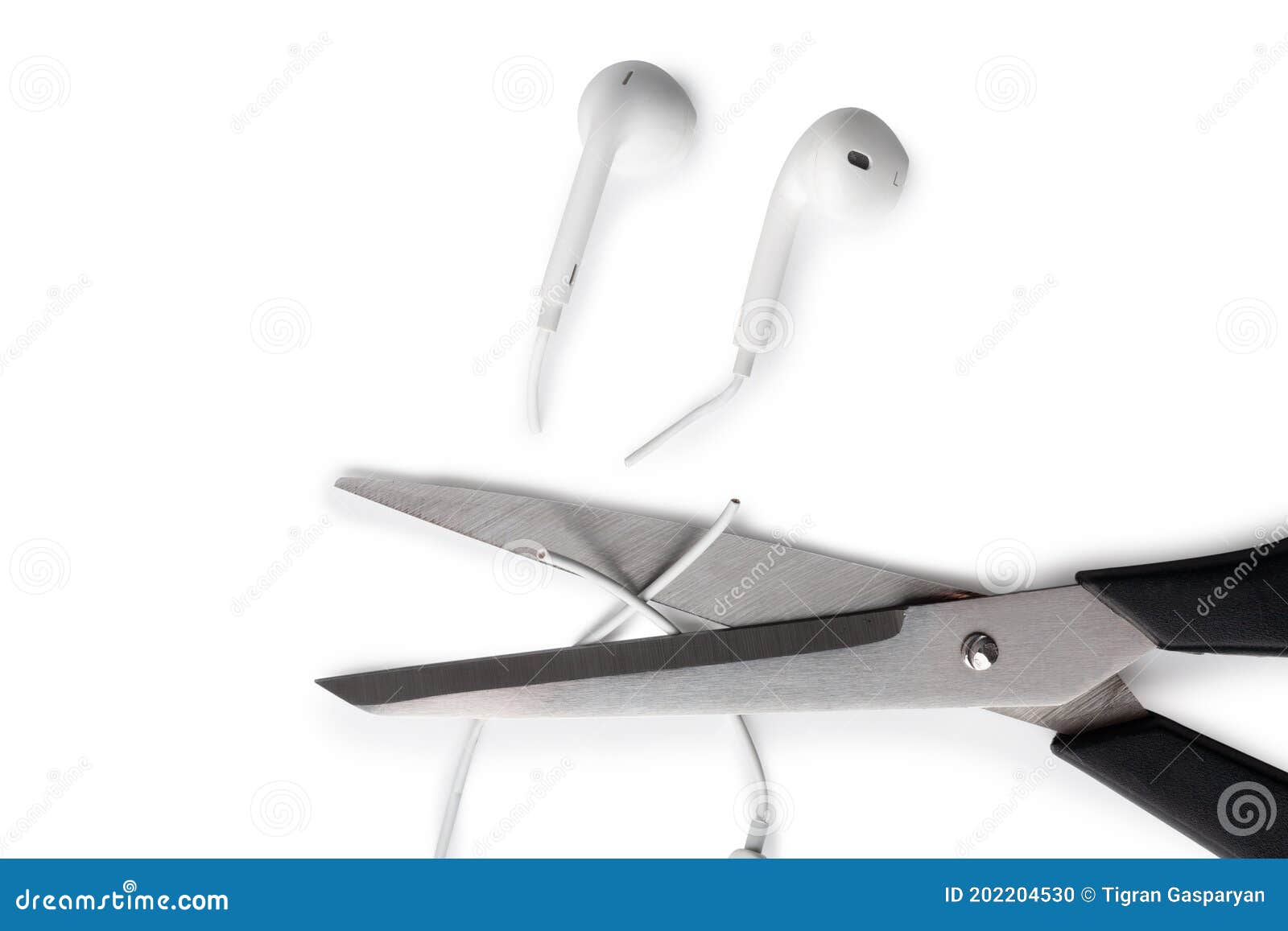 Wired Headset Aging Concept. Headphones with Cut Wire Isolated on White ...