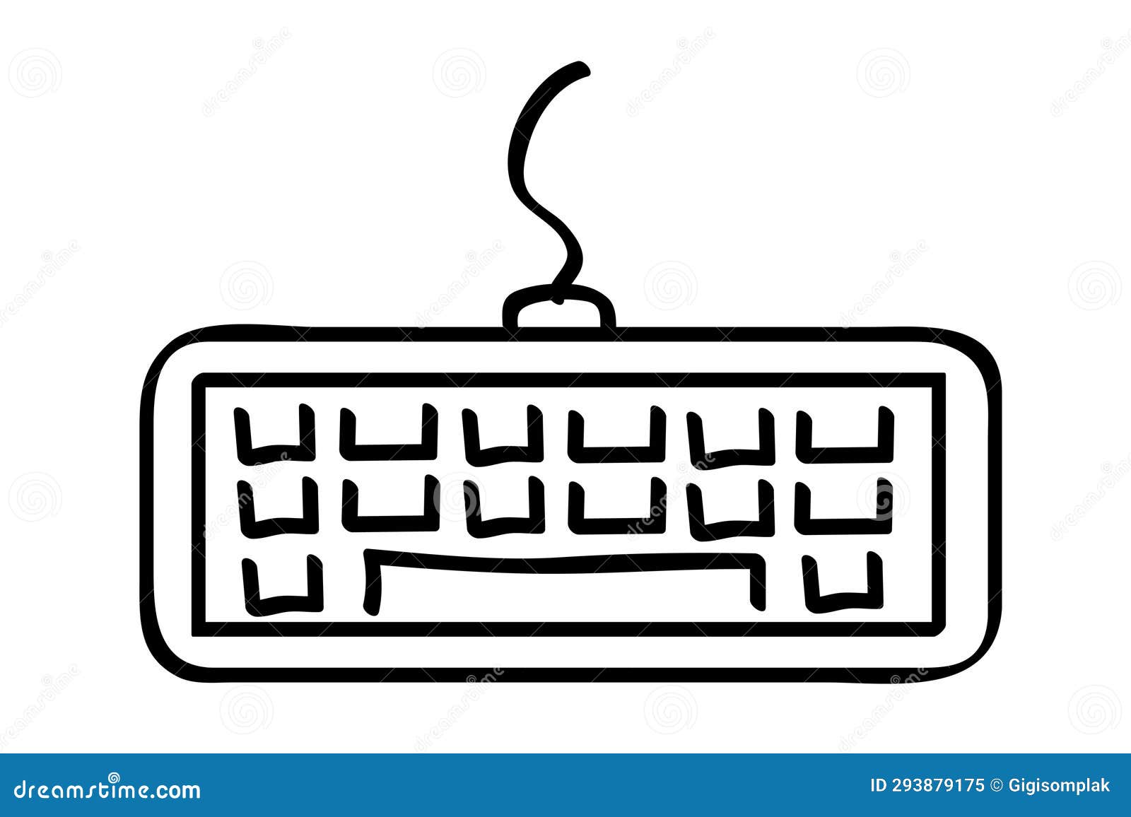 Wired Keyboard, Simple Doodle Hand Draw Sketch, Black at White Stock ...