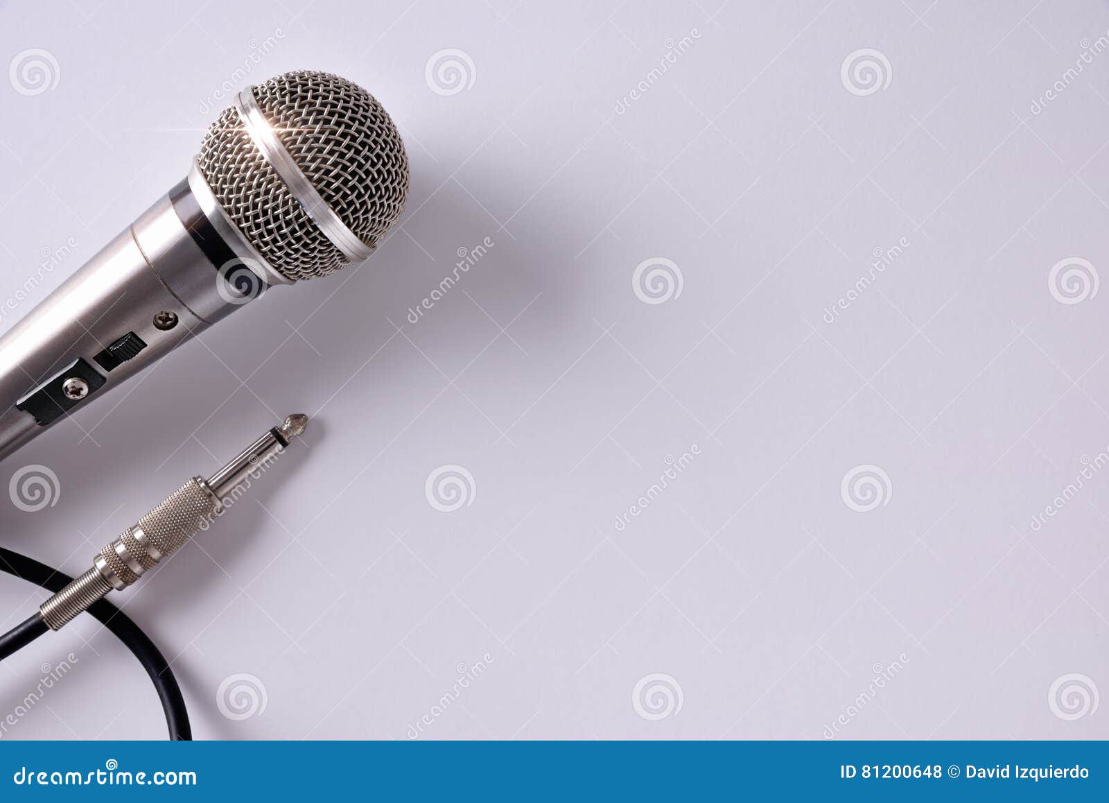Wired Microphone with Connector on White Table Closeup Top View Stock ...