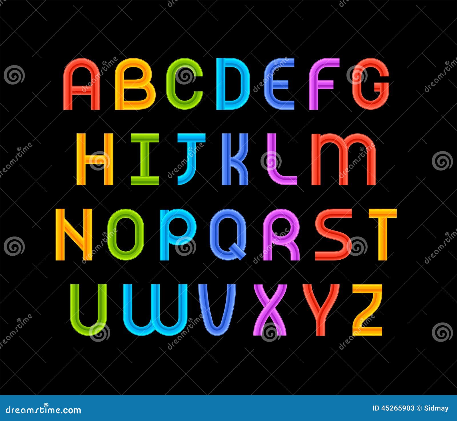 Contour Alphabet, White Letters On Black Background, Outline Style ...