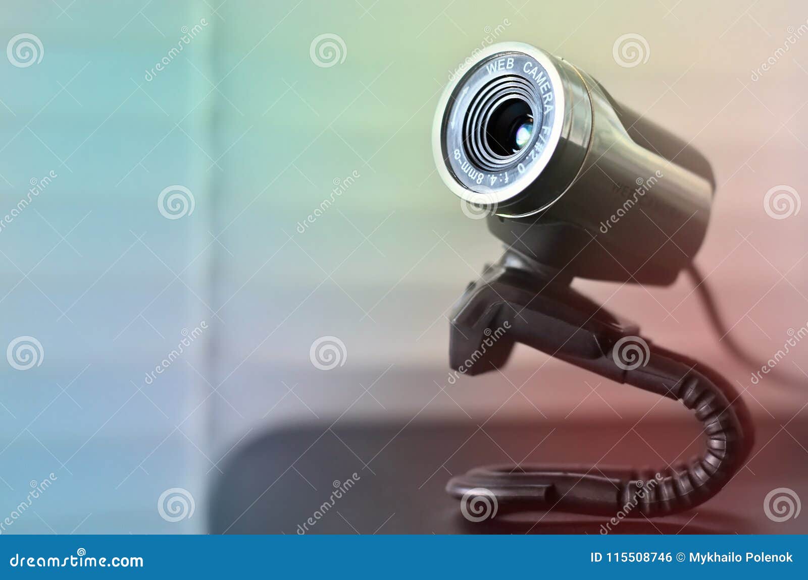 Wired Web Camera Lying on the Computer Surface. Close Up View Stock ...
