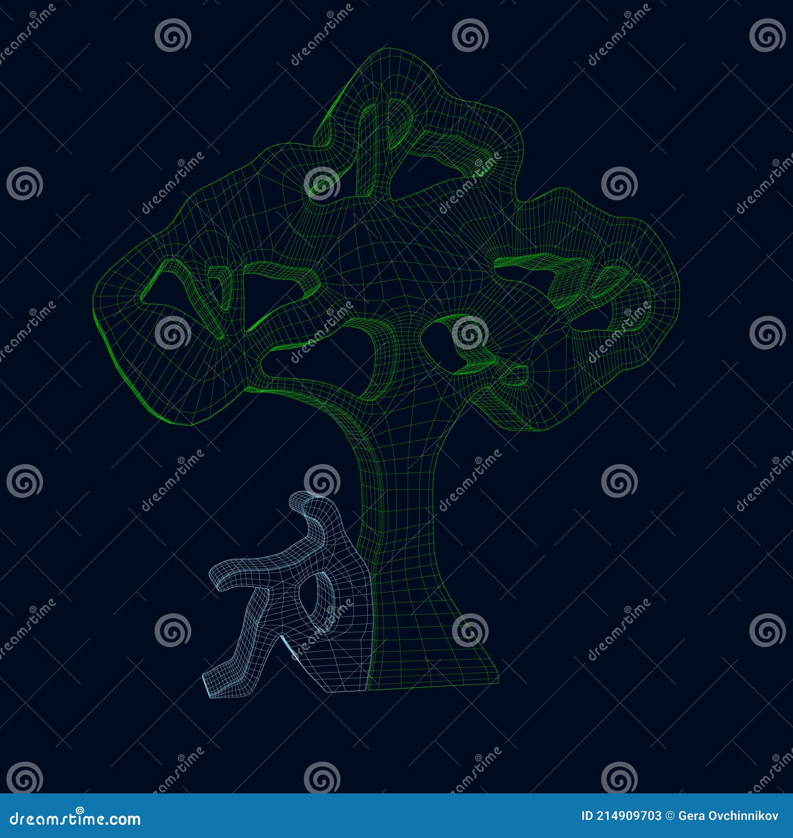 Wireframe Abstract Green Tree with a Man Sitting Near it. 3D Stock ...