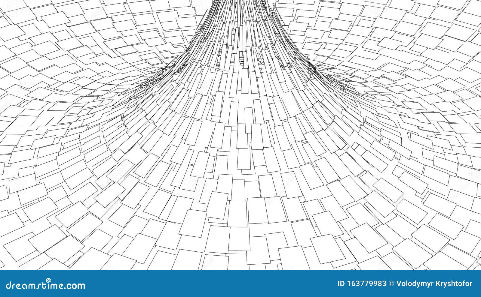 Wireframe Abstract Tunnel with Divided Squares. 3D Vector Wormhole with ...