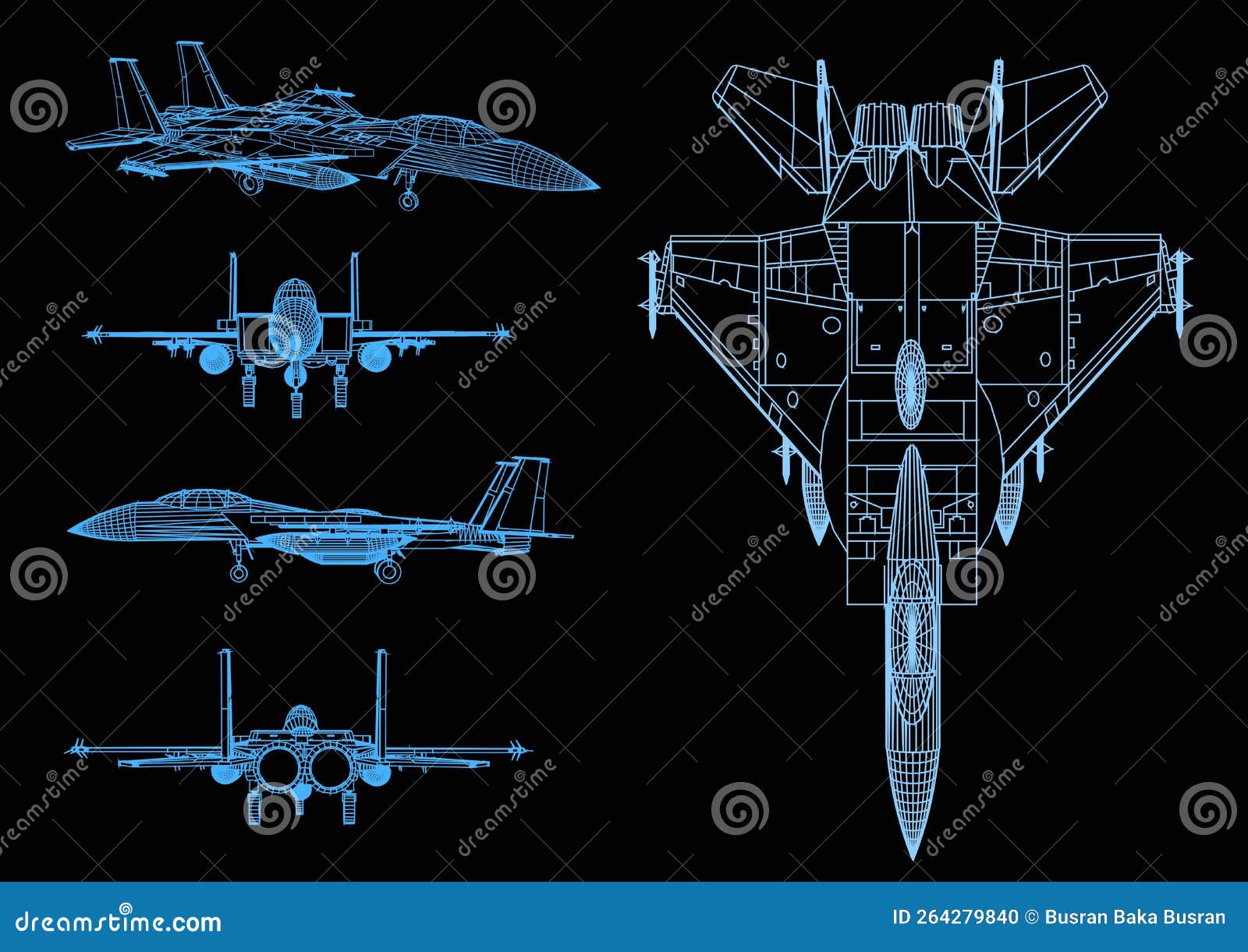 Wireframe of the Aircraft from the Blue Lines. Polygonal Plane Stock ...