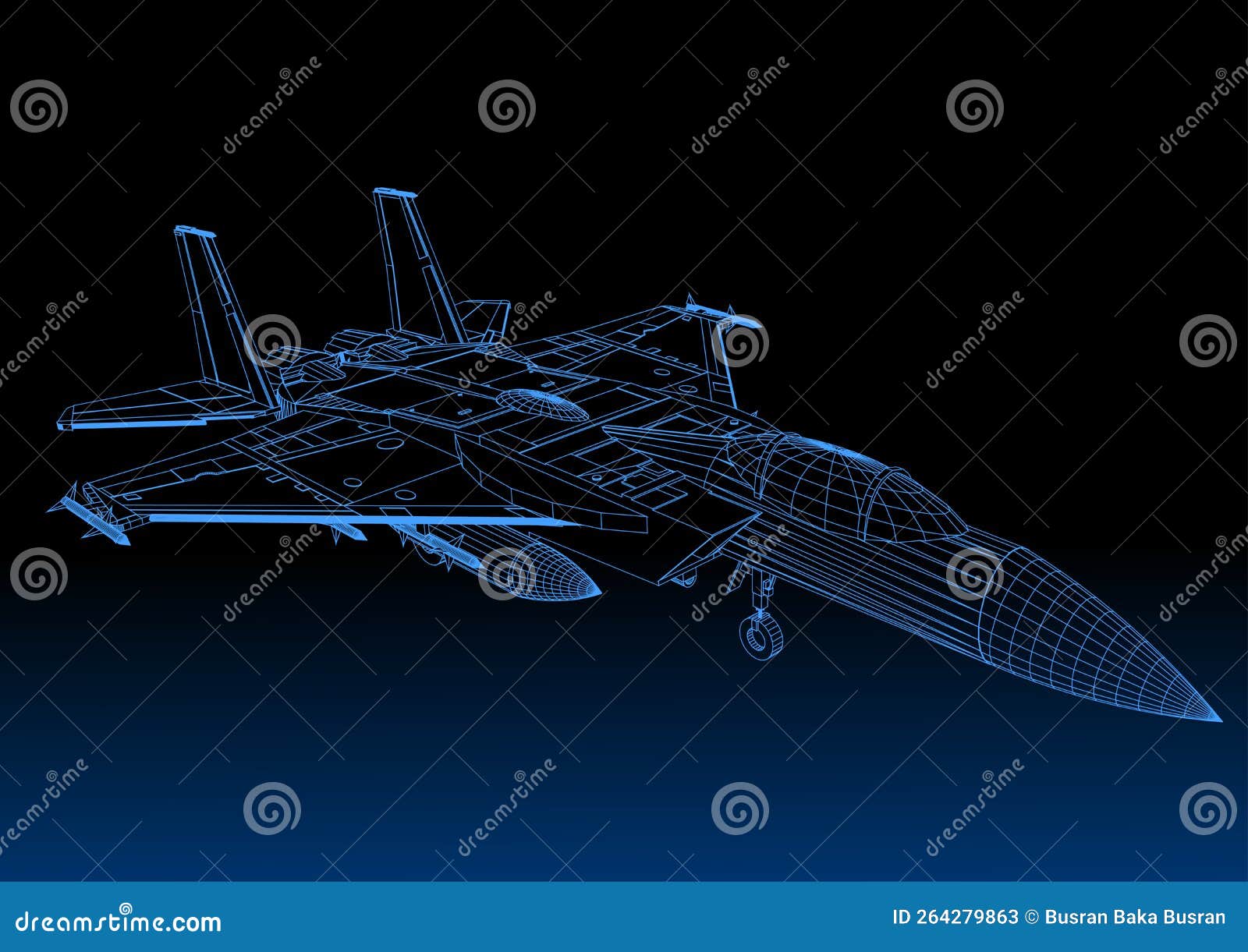 Wireframe of the Aircraft from the Blue Lines. Polygonal Plane Stock ...