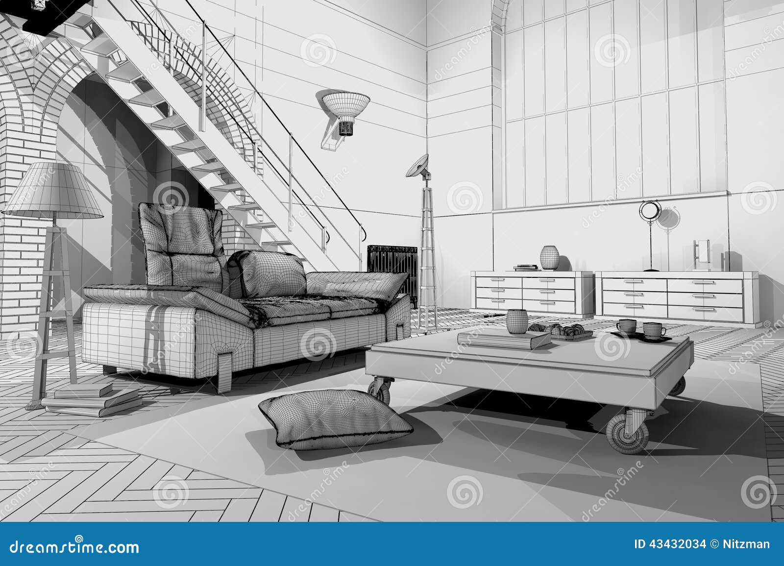 Wireframe Apartment stock illustration. Illustration of building - 43432034