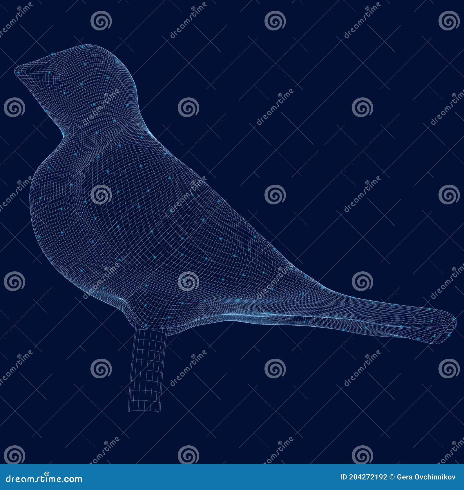 Wireframe of a Bird Made of Blue Lines on a Dark Background with ...