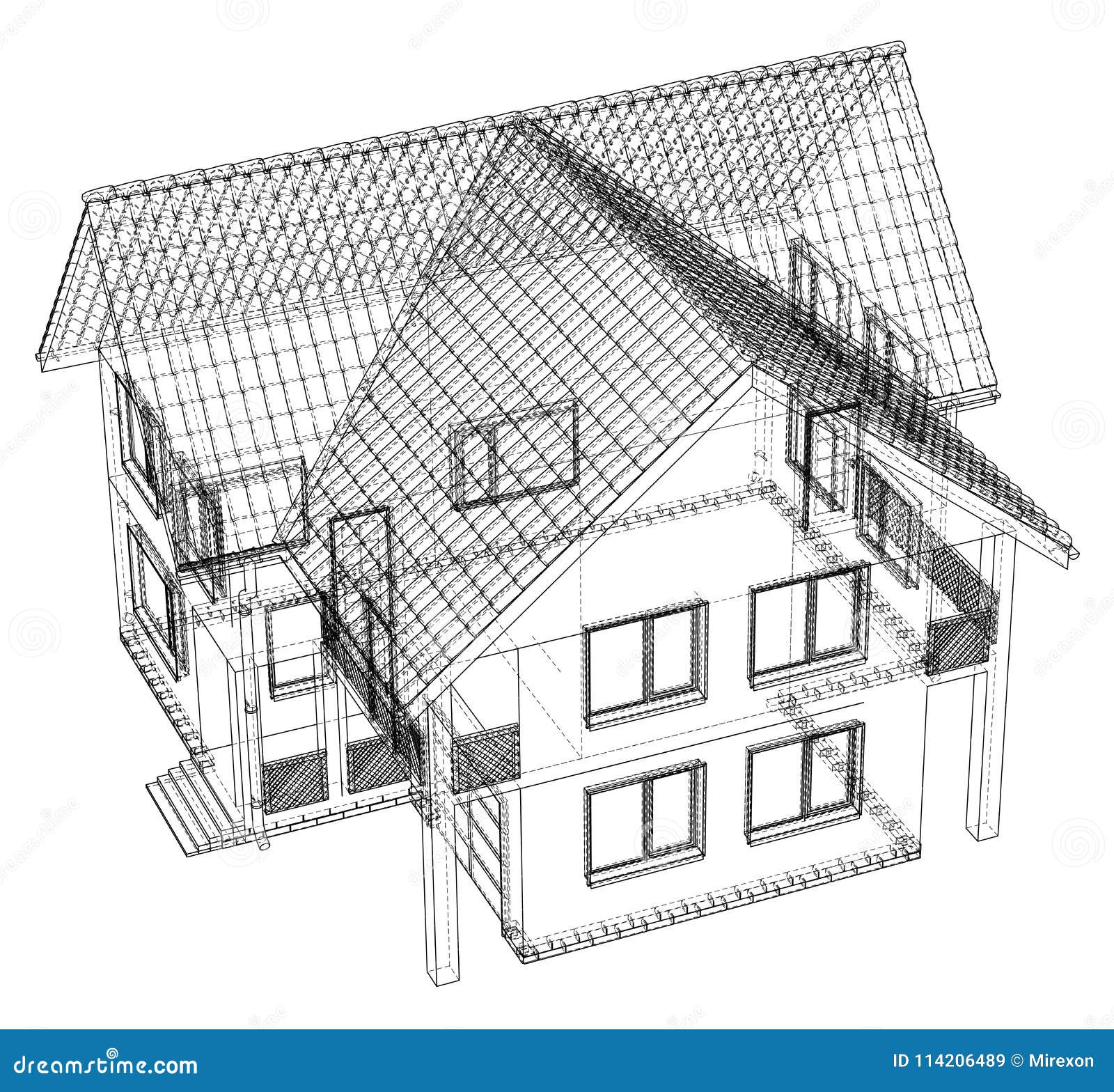 Wireframe Blueprint Drawing of 3D House - Vector Illustration Stock ...