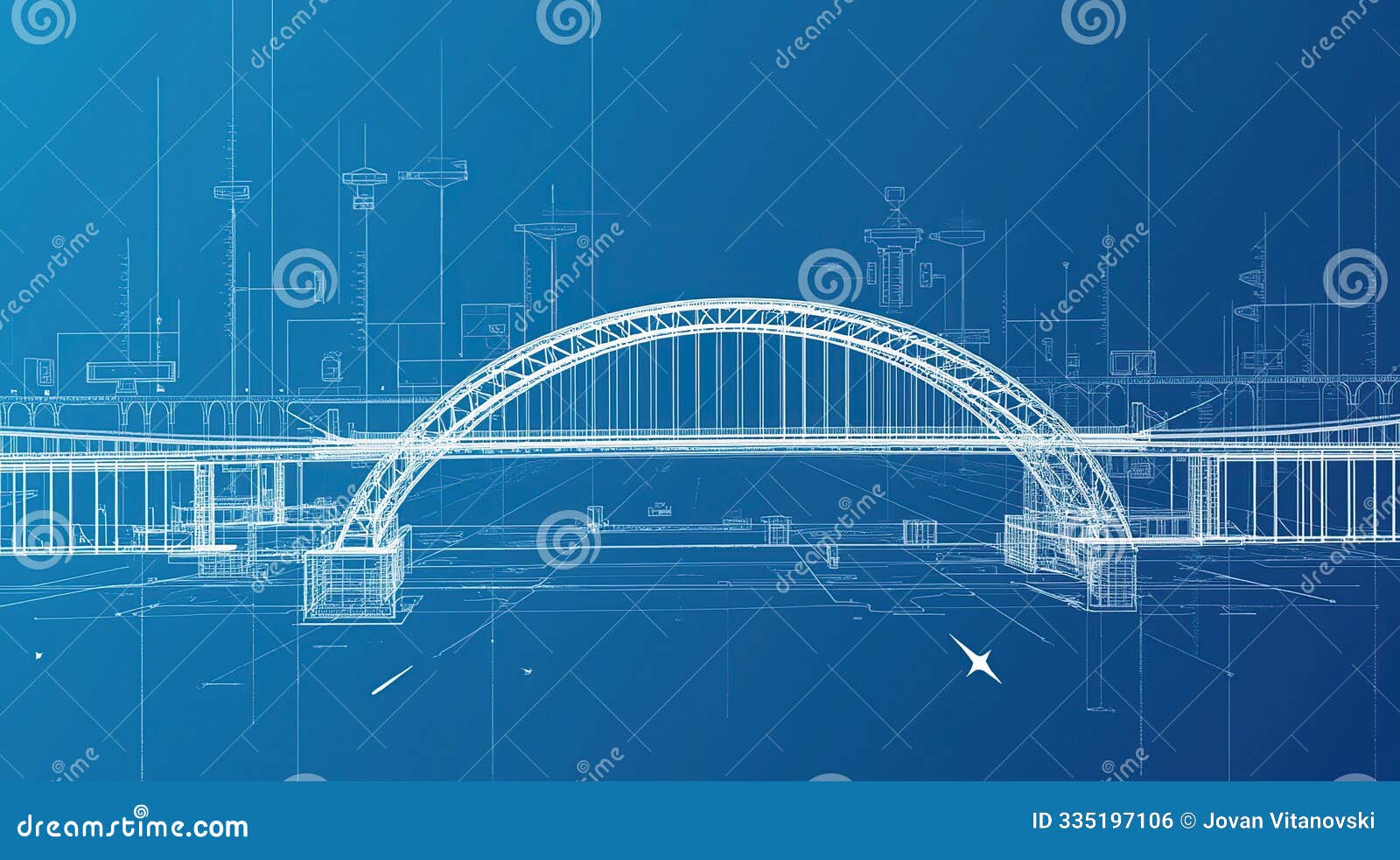 Civil Engineering Blueprint of a Modern Bridge on Blue Background Stock ...