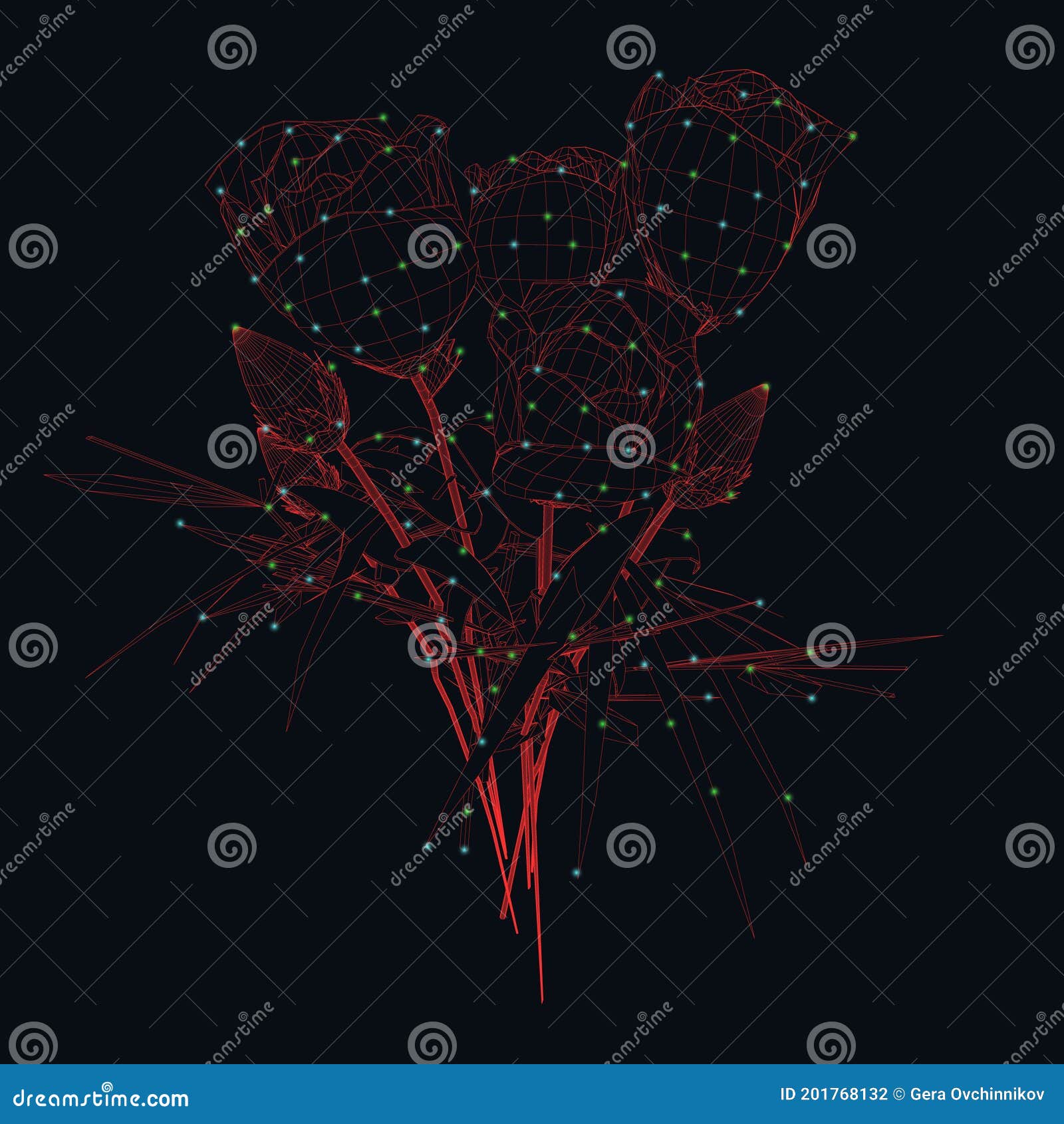 Wireframe of a Bouquet of Roses from Red Lines with Glowing Lights on a ...