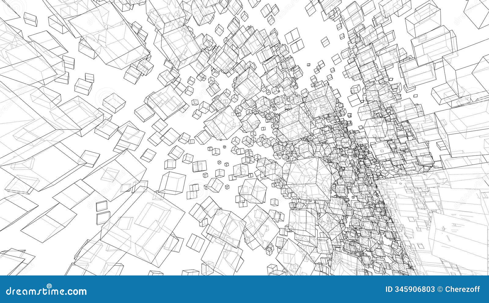 Wireframe Boxes. Sketch Style Stock Illustration - Illustration of cube ...
