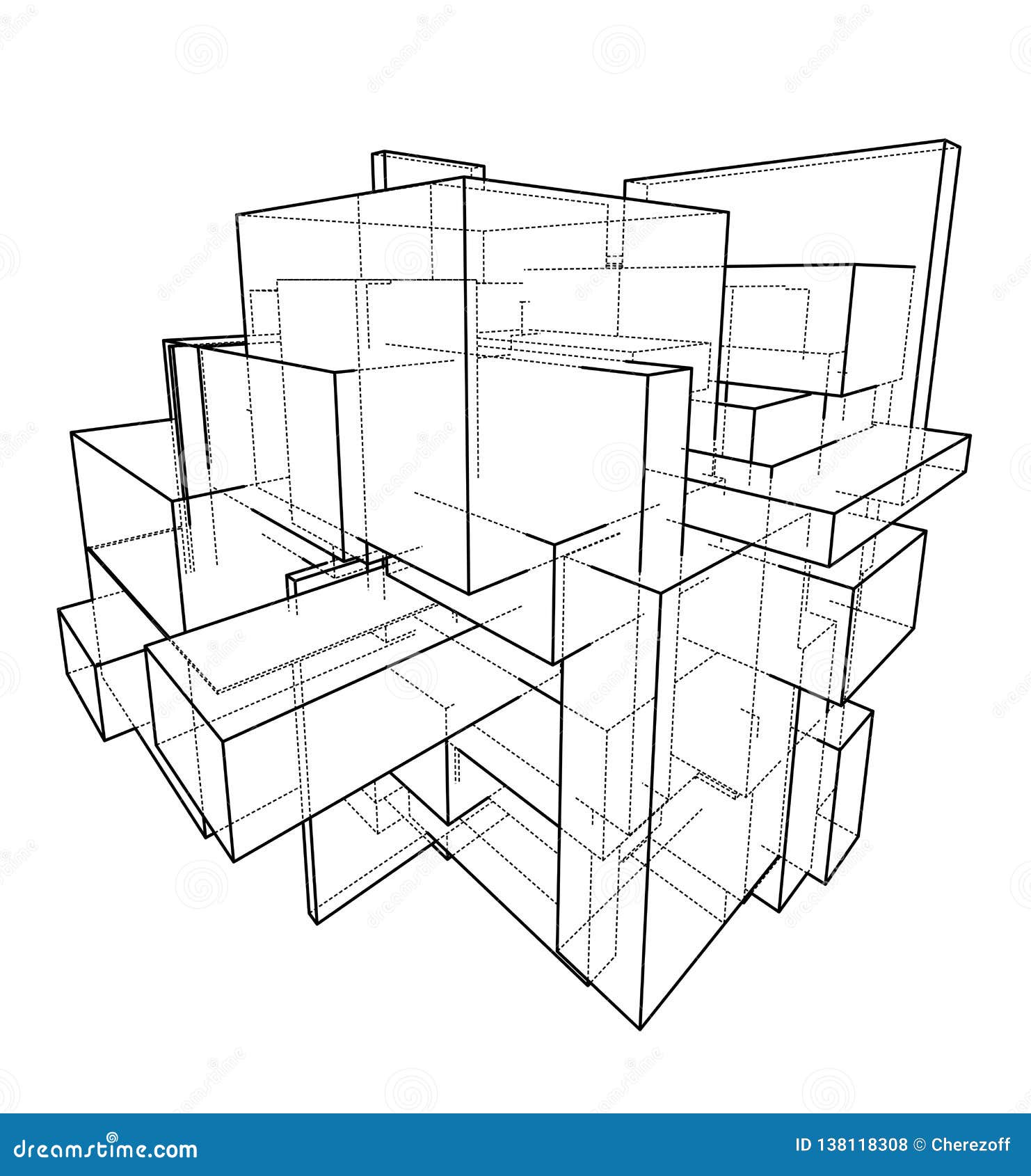 Wireframe Boxes. Sketch Style Stock Vector - Illustration of polygon ...
