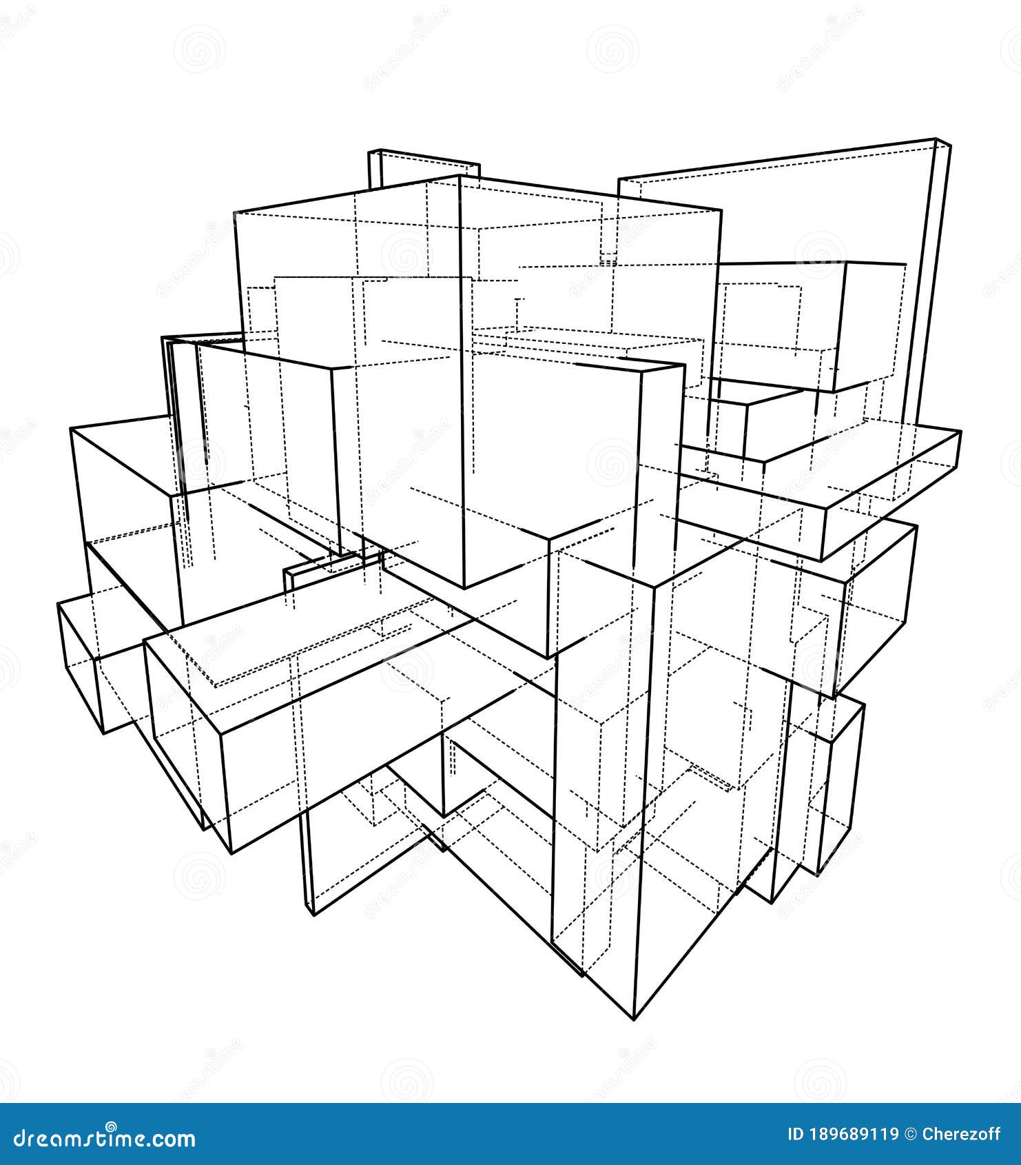 Wireframe Boxes. Sketch Style Stock Illustration - Illustration of line ...