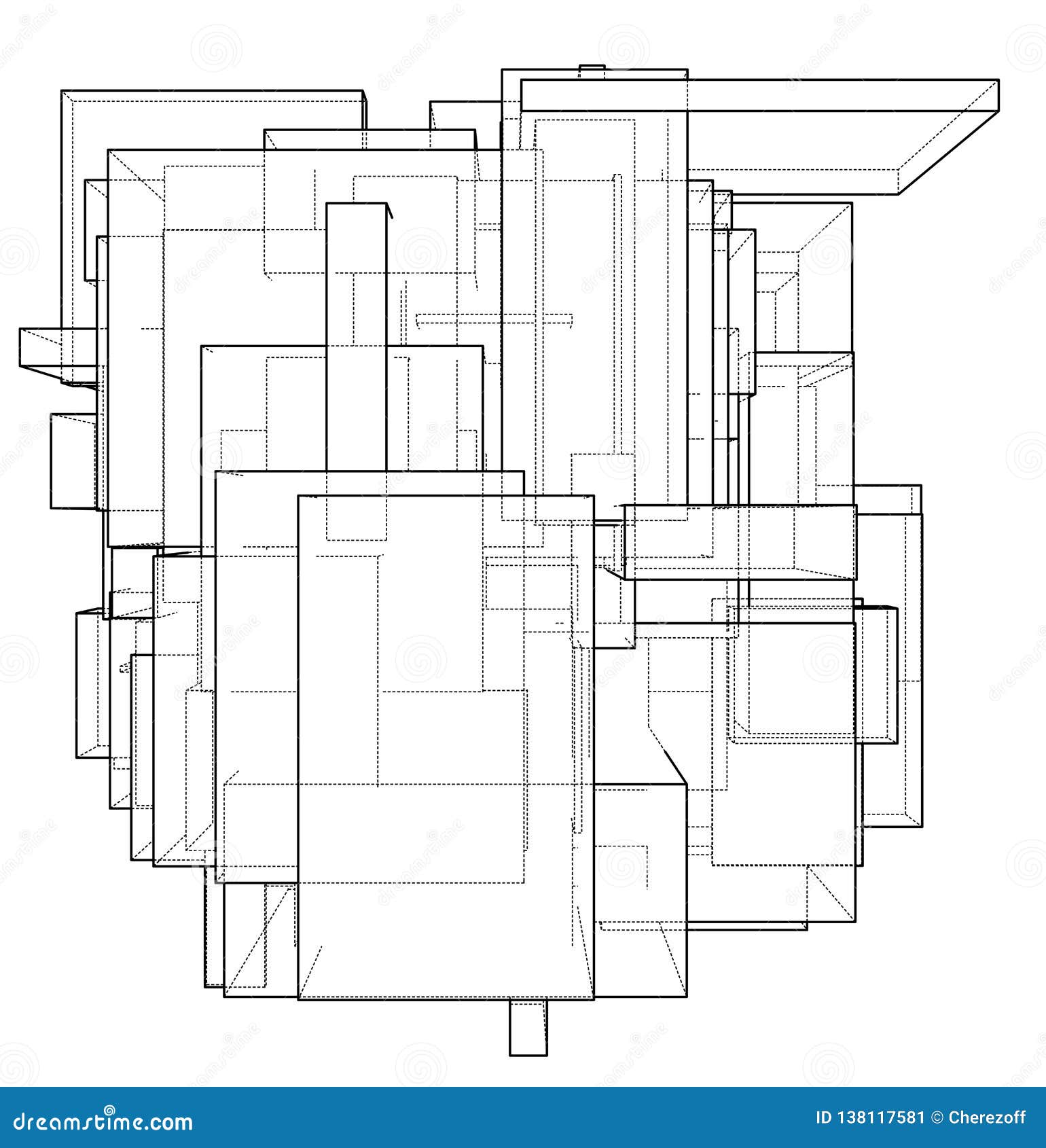 Wireframe Boxes. Sketch Style Stock Vector - Illustration of modeling ...